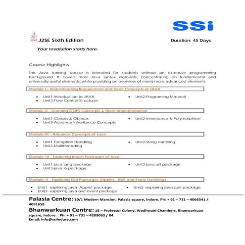Module of JAVA Training in Indore at SSi Education | PDF