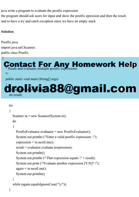 Java Write A Program To Evaluate The Postfix Expressionthe Programpdf 6070