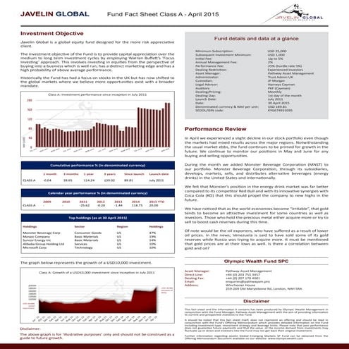 Olympic Wealth Fund Javelin Class 'A' April Fact sheet | PDF