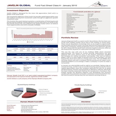 Olympic Wealth Fund Javelin Class 'A' April Fact sheet | PDF