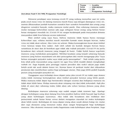 Jawaban soal uas mk pengantar sosiologi 1 | PDF