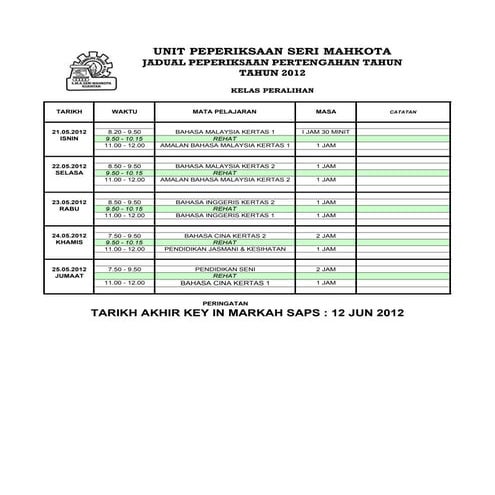 Jadual tuisyen 2013 edited | DOC