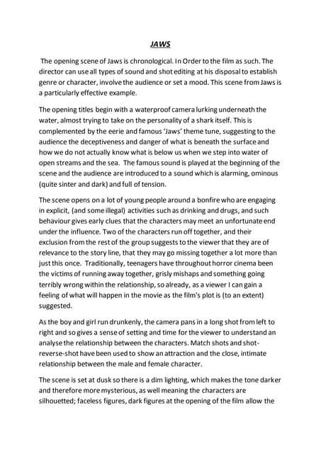 Jaws opening analysis | DOCX | Horror | Genres