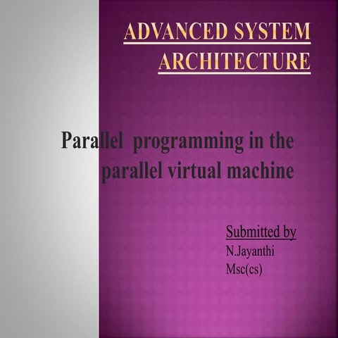 Parallel Programming In Tthe Pvm Advanced System Architecture Ppt 