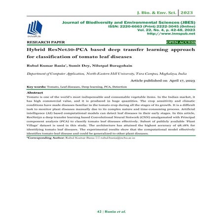 Hybrid Resnet50 Pca Based Deep Transfer Learning Approach For Classification Of Tomato Leaf 