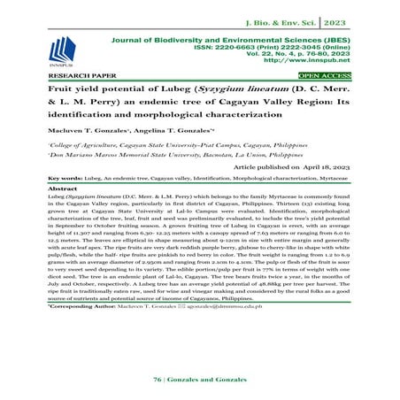 Fruit yield potential of Lubeg (Syzygium lineatum (D. C. Merr. & L. M ...