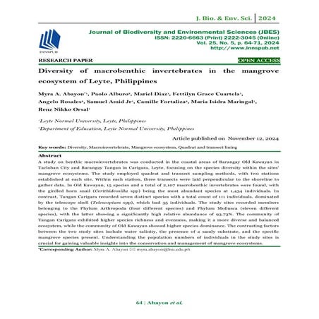 Diversity of macrobenthic invertebrates in the mangrove ecosystem of ...