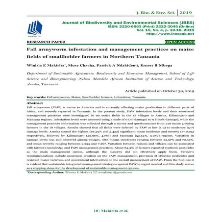 Fall armyworm infestation and management practices on maize fields of smallholder farmers in ...
