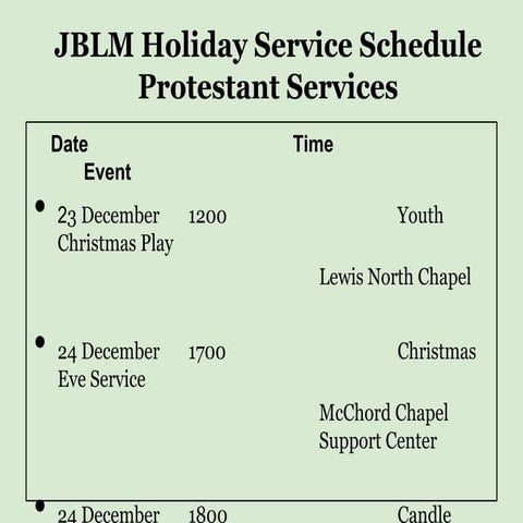 Jblm holiday service schedule | PPT