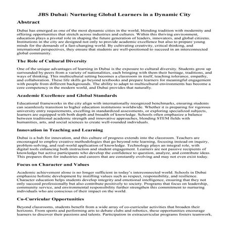 JBS Dubai: Nurturing Global Learners in a Dynamic City | PDF