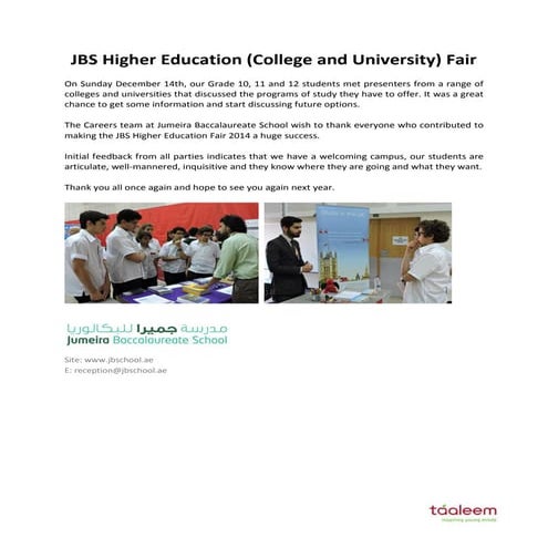 JBS Higher Education (College and University) Fair | PDF