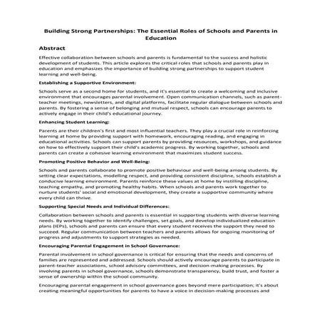 Building Strong Partnerships: The Essential Roles of Schools and ...