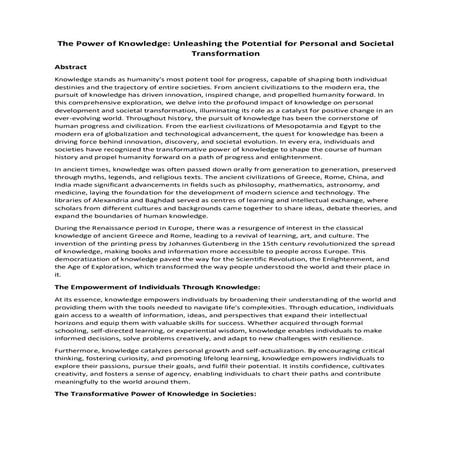 The Power of Knowledge: Unleashing the Potential for Personal and ...