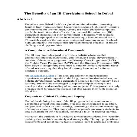 The IB Curriculum: An In-Depth Guide to Global Education | PDF