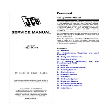Jcb 409 (2504 m tier 4f) kohler engine wheel loading shovel service ...