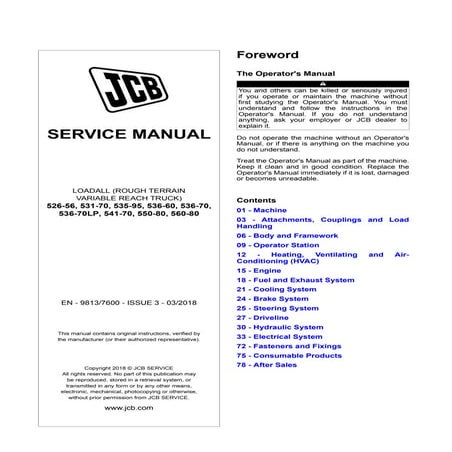 Jcb 541 70 tier 4 telescopic handler service repair manual sn from ...
