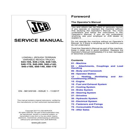 Jcb 530 70 telescopic handler service repair manual (from 1917406 to ...