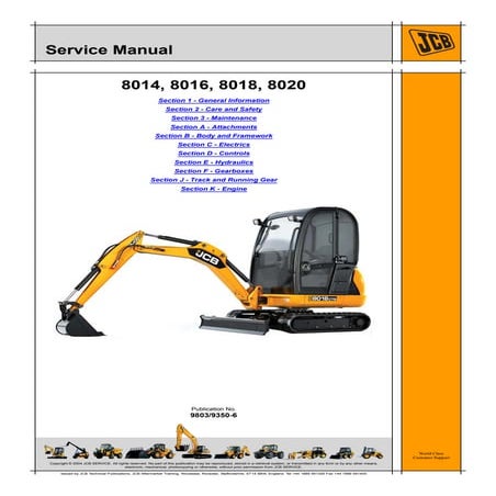 Jcb 8016 mini excavator service repair manual sn 1155000 up to may 2012 ...