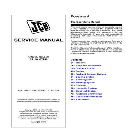 Jcb ct160 tandem roller service repair manual sn 2702805 and up | PDF