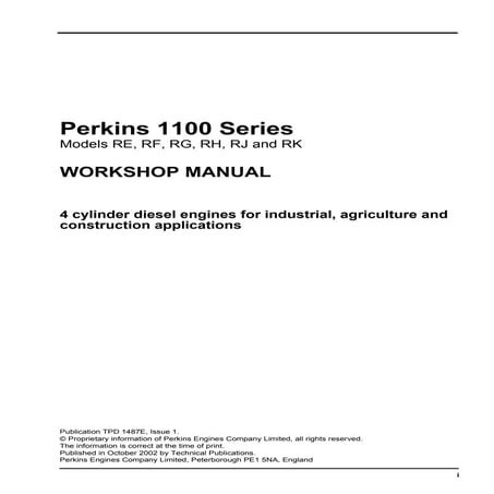 Jcb diesel 1100 series engine re service repair manual | PDF