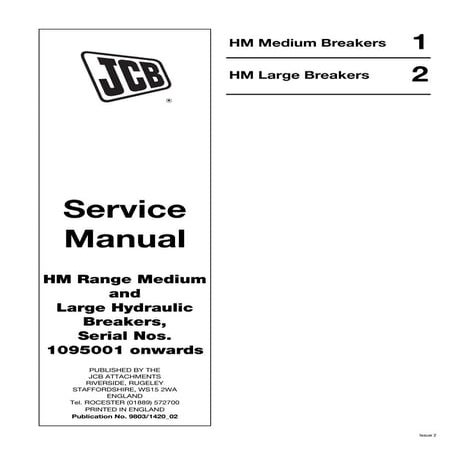 Jcb hm range medium and large hydraulic breakers service repair manual ...