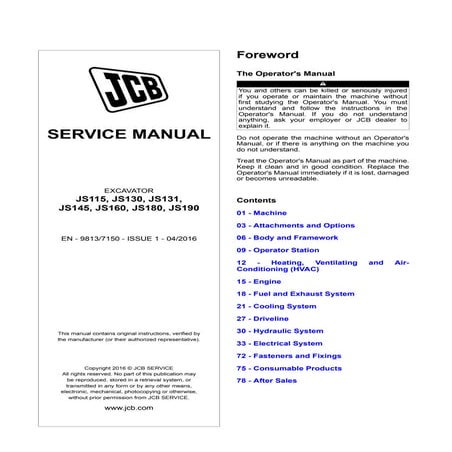 Jcb js130 tier 4i and t4 f excavator service repair manual | PDF
