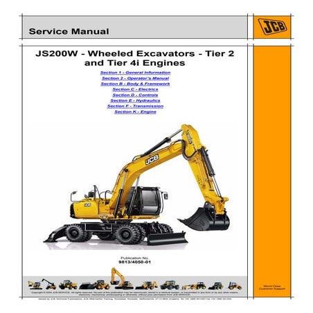 Jcb js200 w tier 2 and tier 4i wheeled excavator service repair manual ...