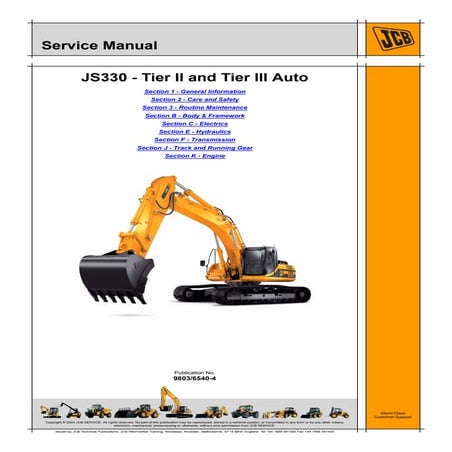 Jcb js330 auto tier3 tracked excavator service repair manual sn1240500 ...