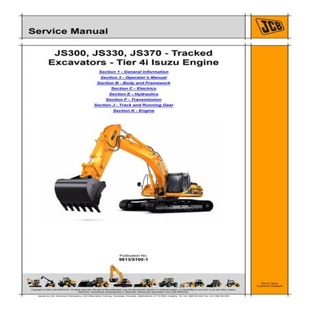 Jcb js370 (tier 4i isuzu engine) tracked excavators service repair ...
