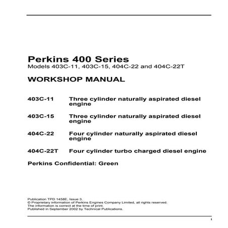 Jcb perkins 400 series (models 404 c 22t) engine service repair manual ...