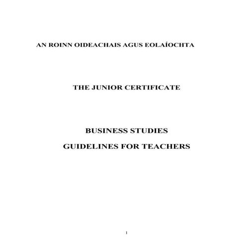 Junior Certificate Business Studies Guidelines for Teachers | PDF
