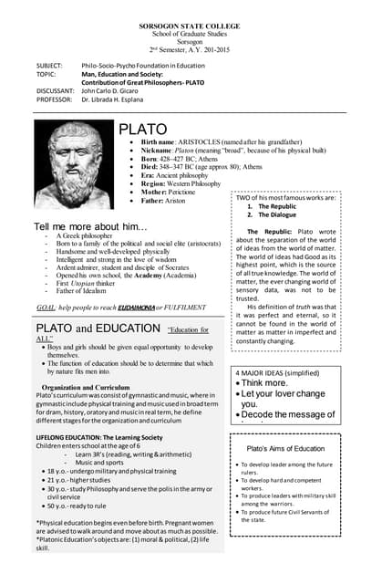 Plato’s philosophy in education | PPTX | Education