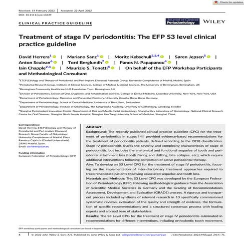J Clinic Periodontology - 2022 - Herrera - Treatment of stage IV periodontitis The EFP S3 level ...