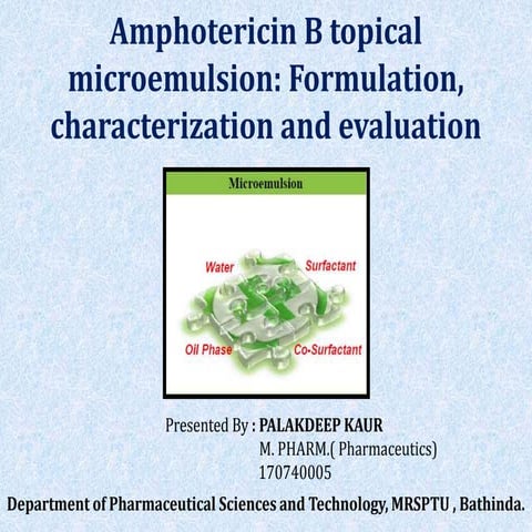Amphotericin B Topical Microemulsion Formulation Characterization And Evaluation Pptx