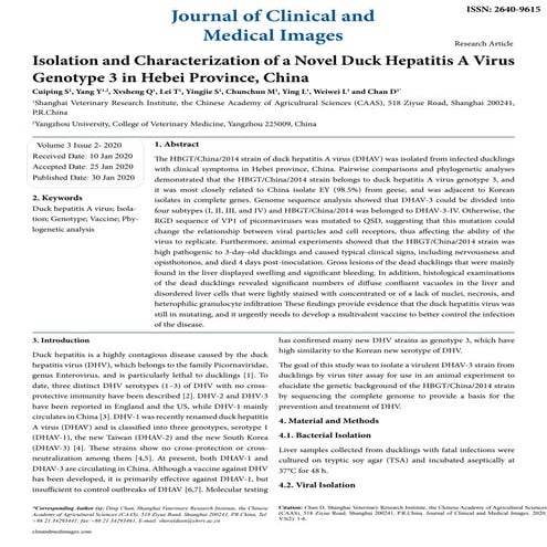 Isolation and Characterization of a Novel Duck Hepatitis A Virus ...