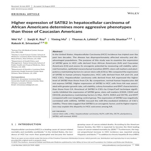 Higher expression of SATB2 in hepatocellular carcinoma of African ...