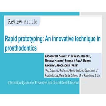 Journal club Rapid Prototyping in prosthodontics | PPTX