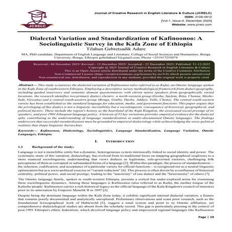 Dialectal Variation and Standardization of Kafinoonoo: A ...
