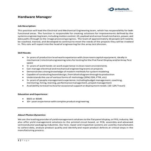 Job Description - Hardware Manager (Final) | DOCX