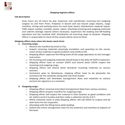JD - SHIPPING LOGISTICS OFFICER | PDF