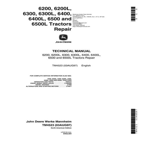 John Deere 9230, 9330, 9430, 9530, 9630 Tractor Service Manual TM2254 ...