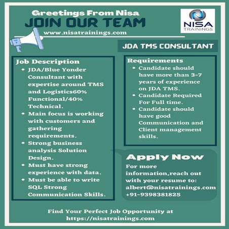 Jda tms consultant|Nisa Trainings | PDF