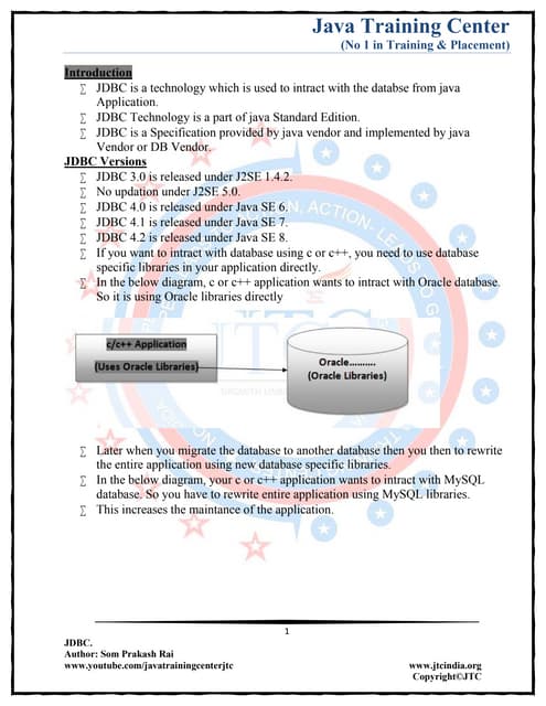 Jdbc Complete Notes by Java Training Center (Som Sir) | PDF Jdbc Complete Notes by Java Training Center (Som Sir) | PDF
