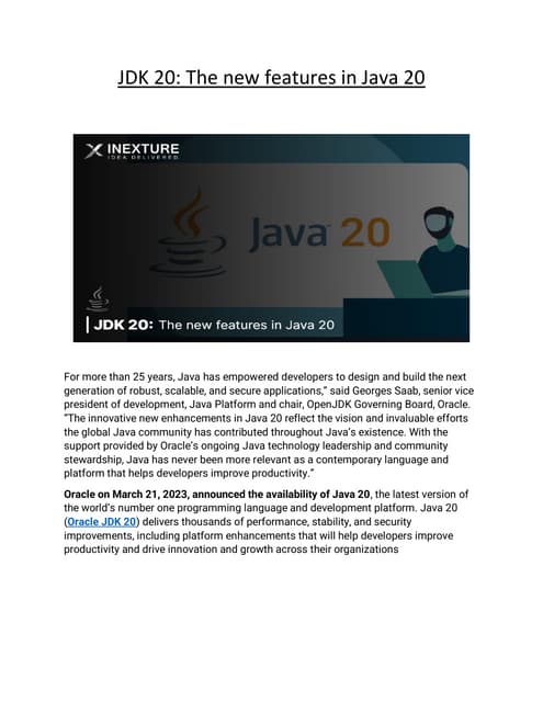 Jdk 20 The New Features In Java 20 Pdf