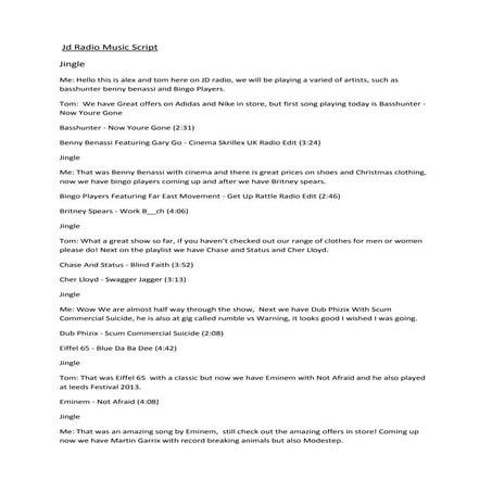 Jd radio music script | DOCX | Music | Entertainment