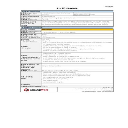 [Job Description] Tester engineer | PDF