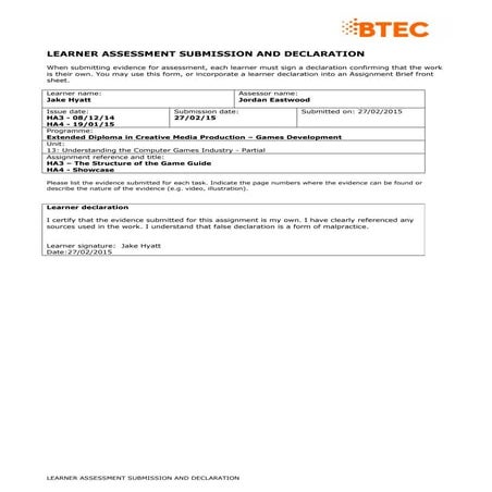 Learner assessment submission declaration | DOCX