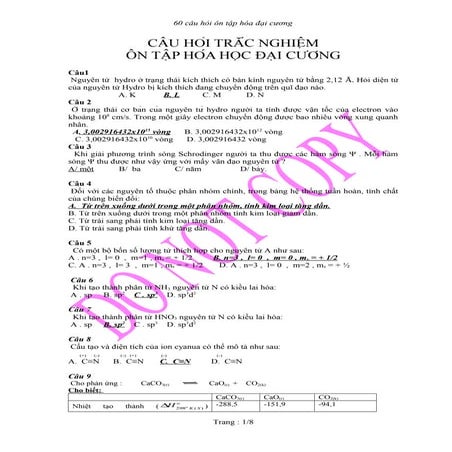 60 cau hoi on hoa dai cuong | PDF