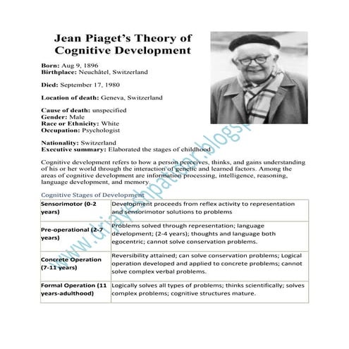 Jean piaget’s theory of cognitive development | PDF