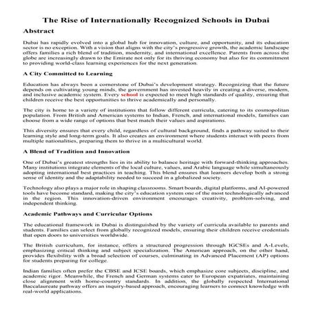 The Rise of Internationally Recognized Schools in Dubai | PDF